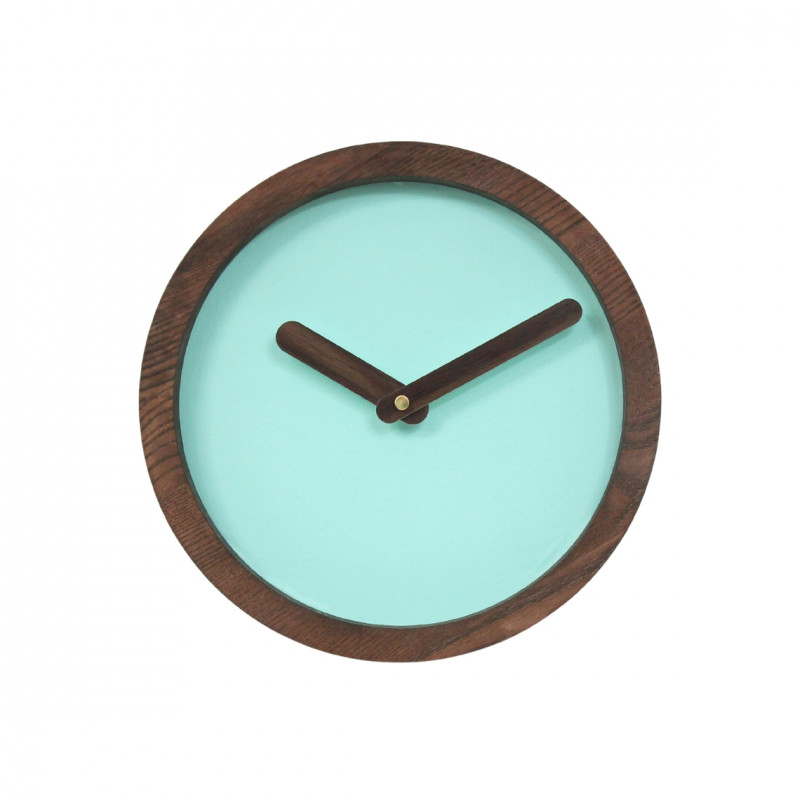 Tamsus Medinis Apvalus Laikrodis (Mint Green Dirbtinė Oda)